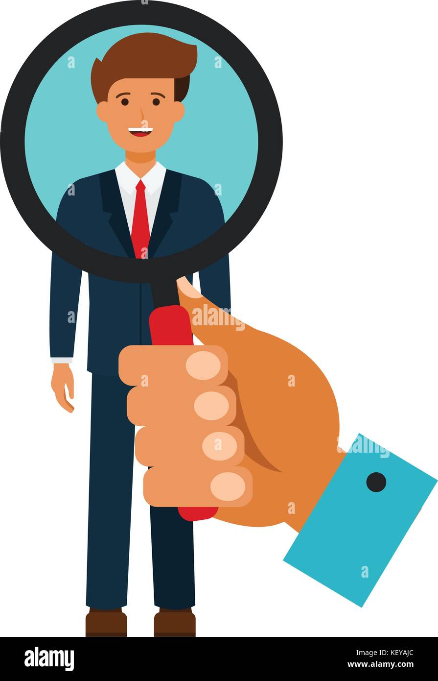 businessman search with magnifying glass cartoon flat vector ...