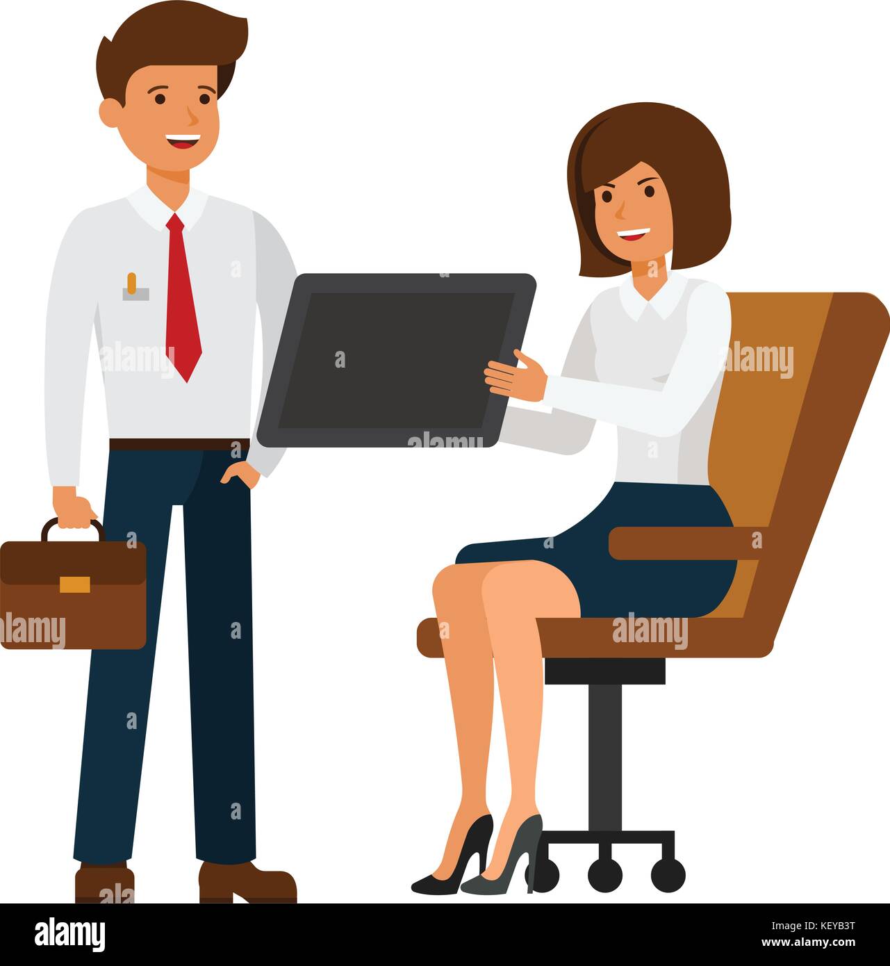 businesswoman showing tablet to manager cartoon flat vector ...