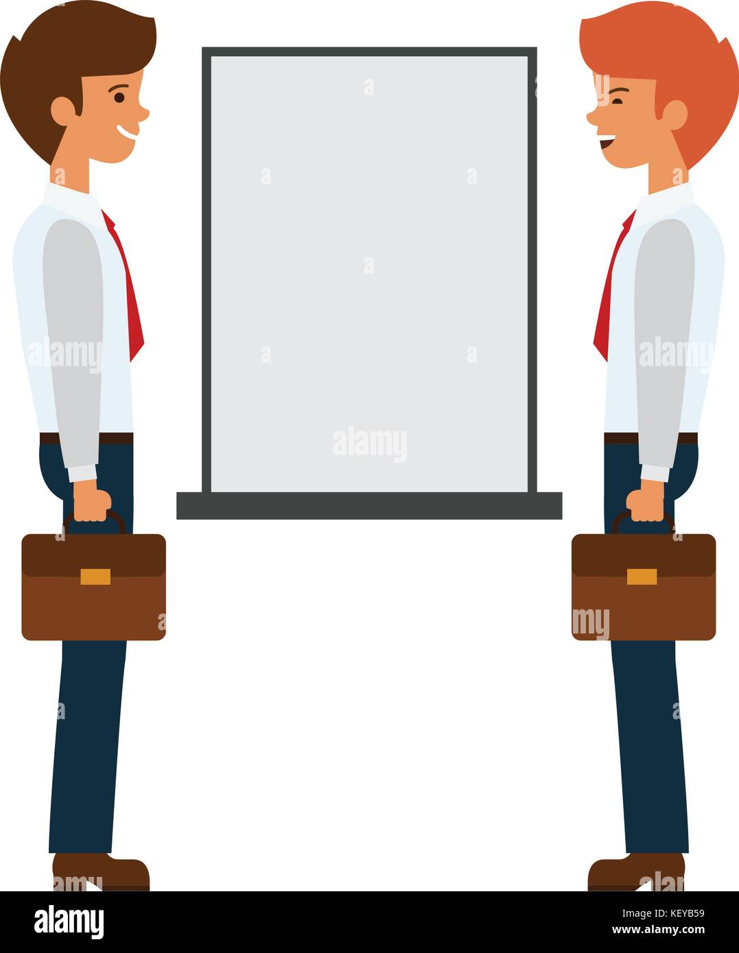two businessmen talking near presentation board cartoon flat vector ...