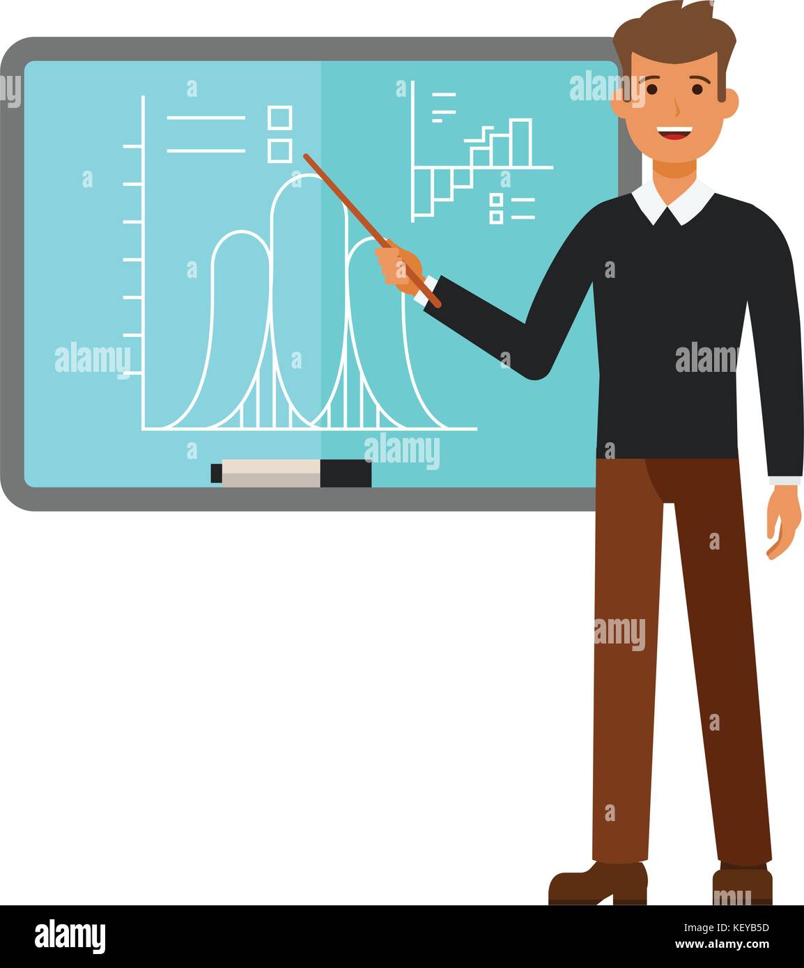 young male teacher on lesson at blackboard cartoon flat vector ...