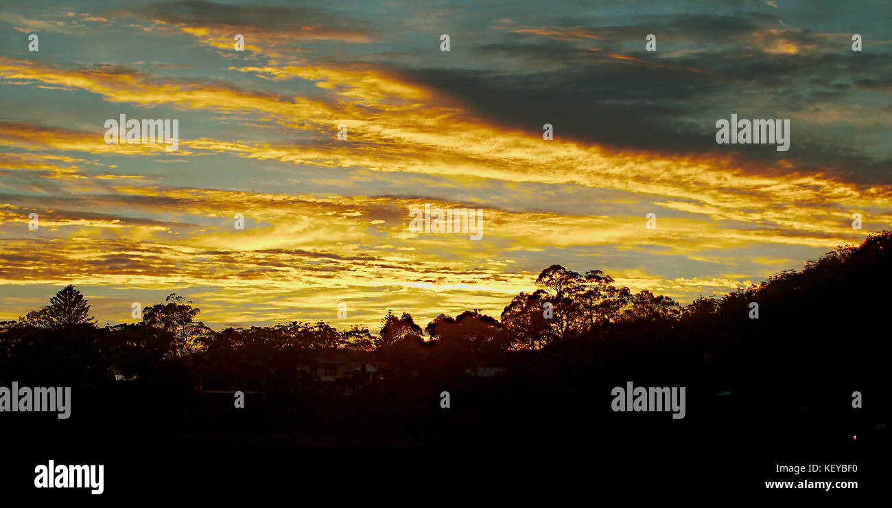 A colourful country sunrise landscape nature panorama featuring vibrant ...