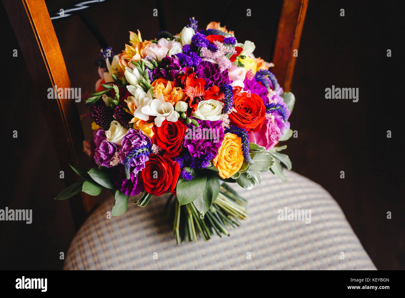 wedding bouquet with colorful flowers. morning bride Stock Photo - Alamy
