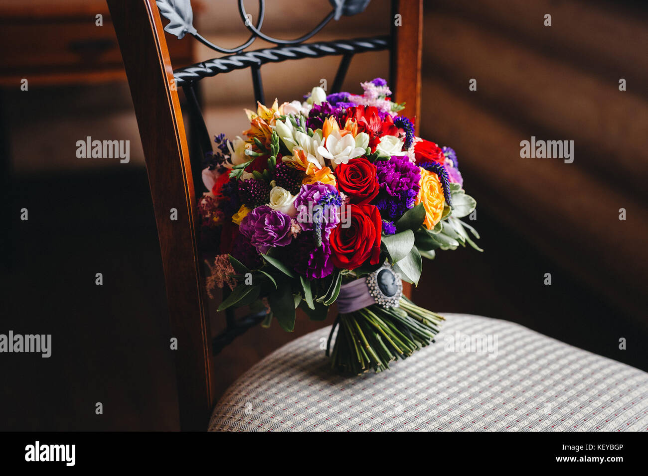 wedding bouquet with colorful flowers. morning bride Stock Photo - Alamy