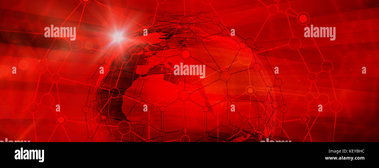 Abstract Global Connection Structure on Red Color Background ...