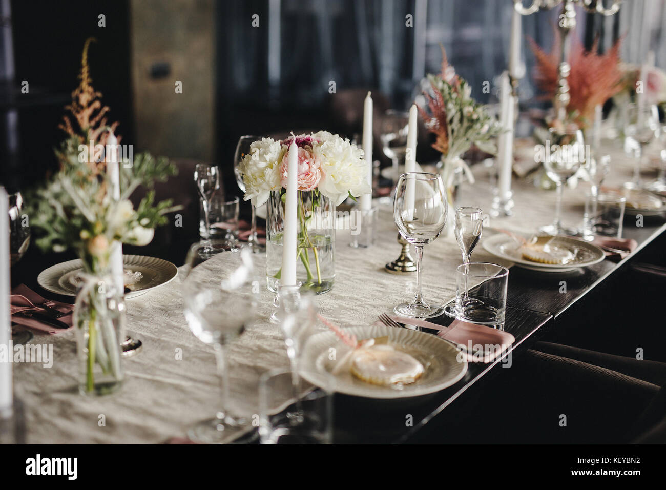 Luxury, elegant wedding reception table arrangement, floral centerpiece ...