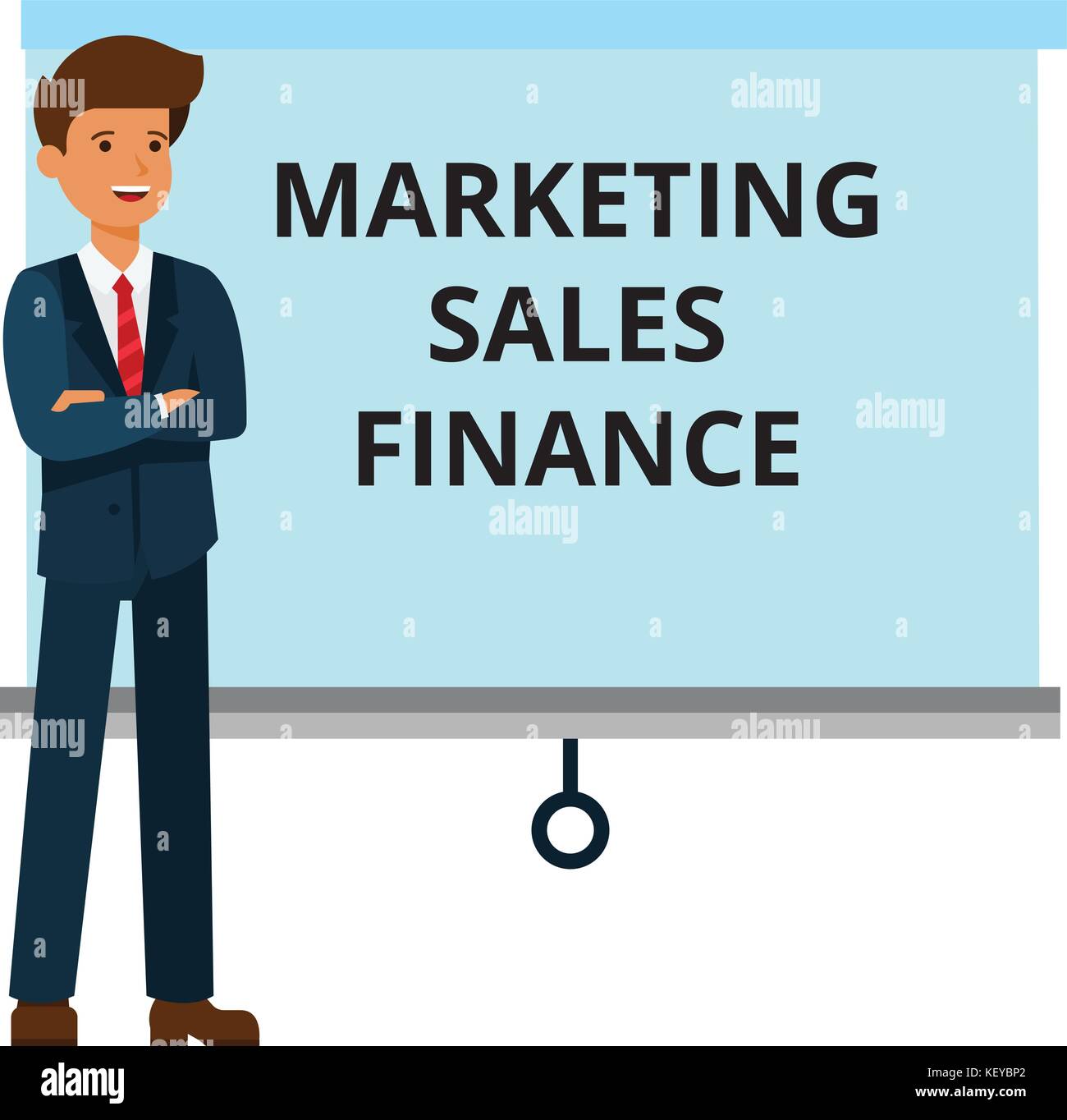 businessman with marketing, finance, sales presentation cartoon flat ...