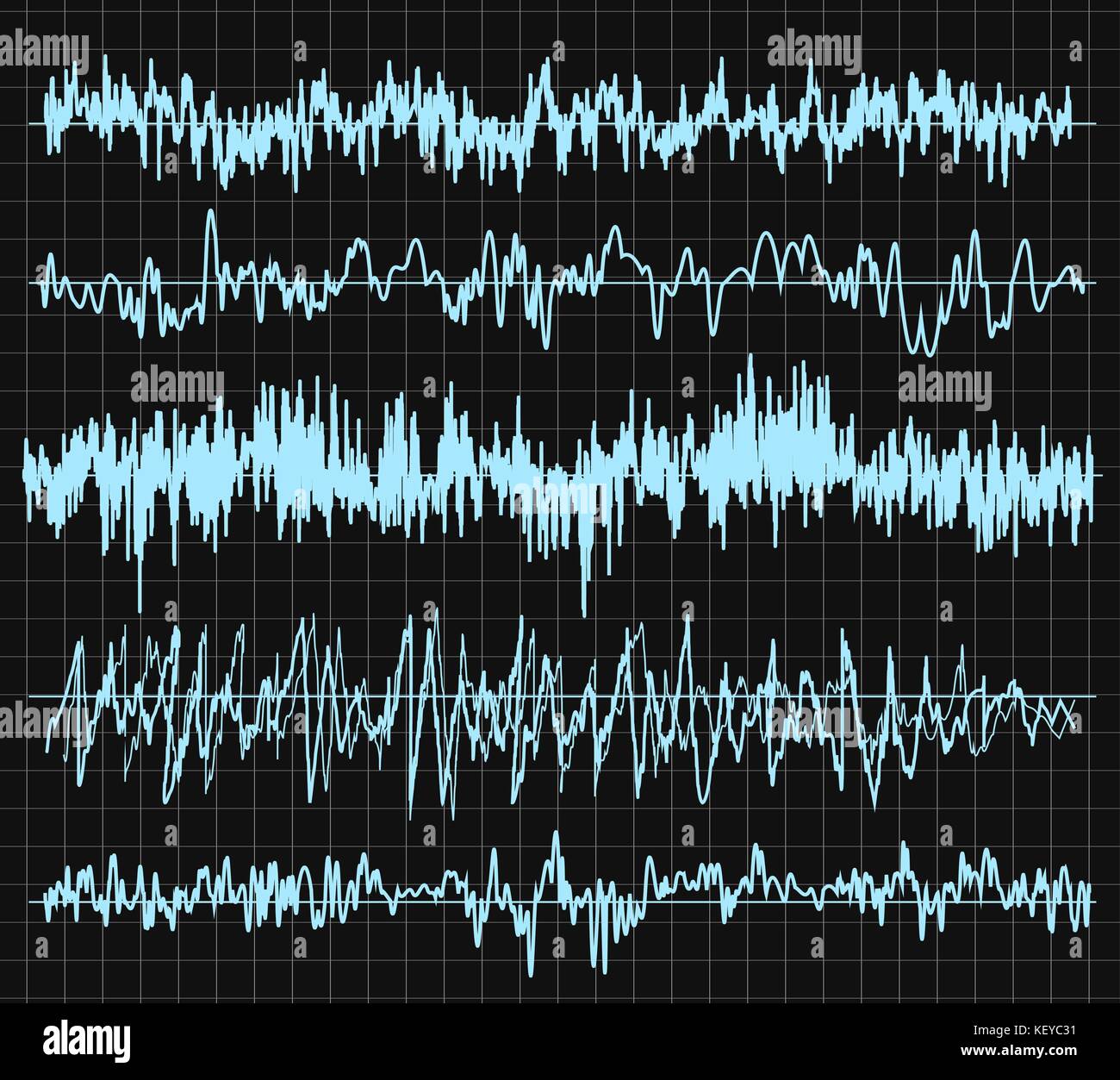 Sound wave set. Audio technology, musical pulse. Vector illustration ...