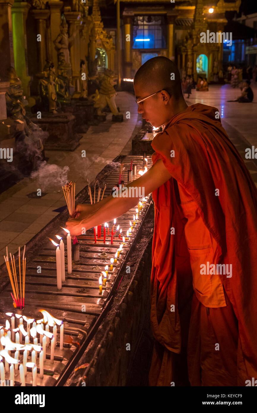 Monk at the Shwedagon Pagoda in Yangon, Myanmar Stock Photo - Alamy