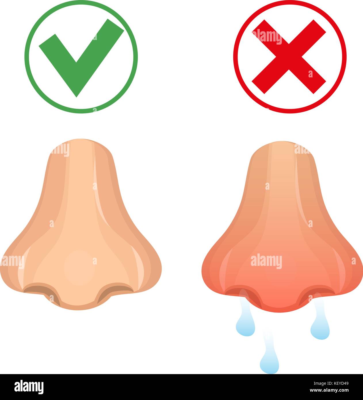 Runny nose flat style icon. Healthy nose and colds and snot isolated on ...