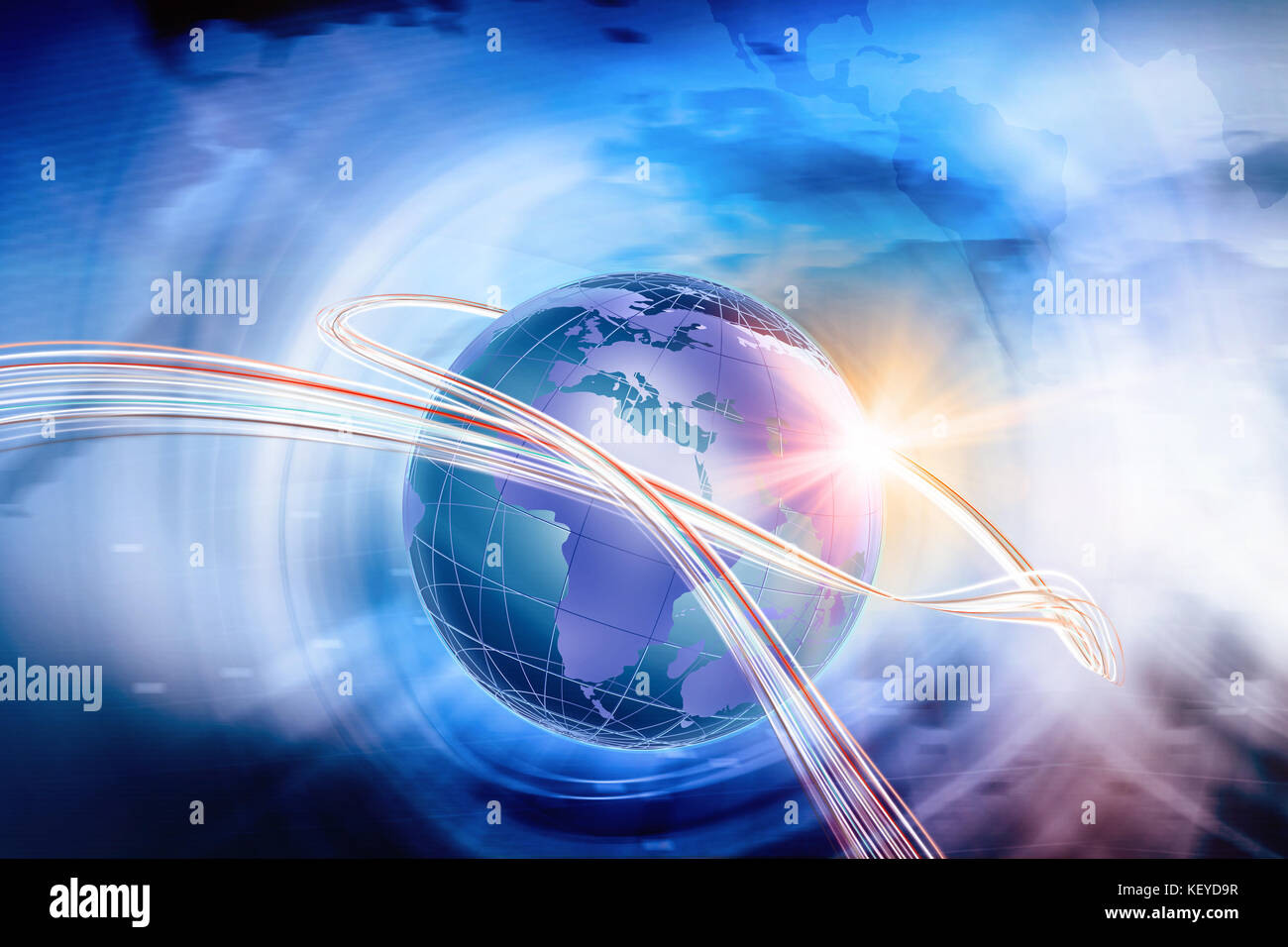 Digital world, connectivity background, data transfer lines moving fast ...