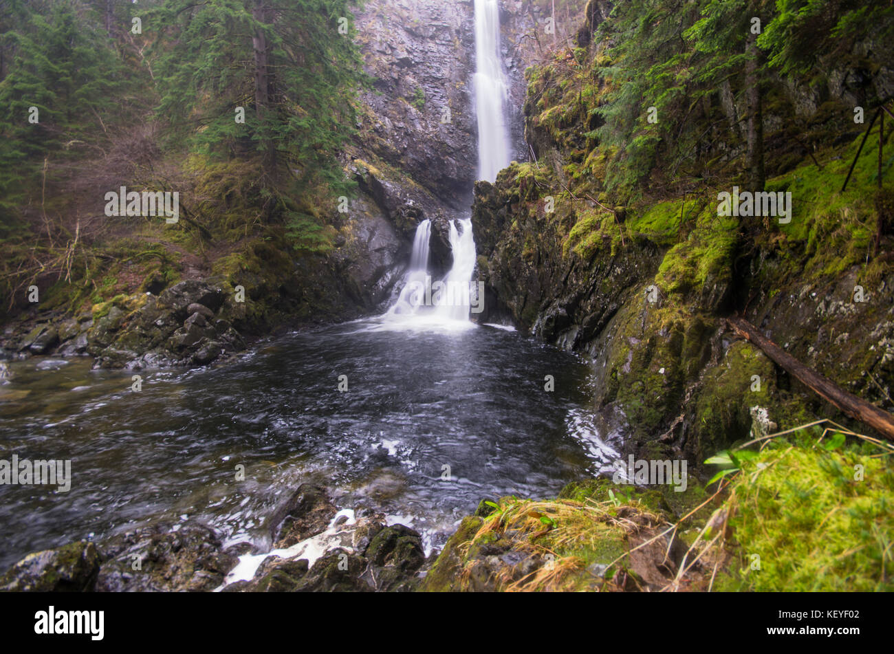 Plodda Falls waterfall, Tomich, near Glen Affric, in the Scottish ...