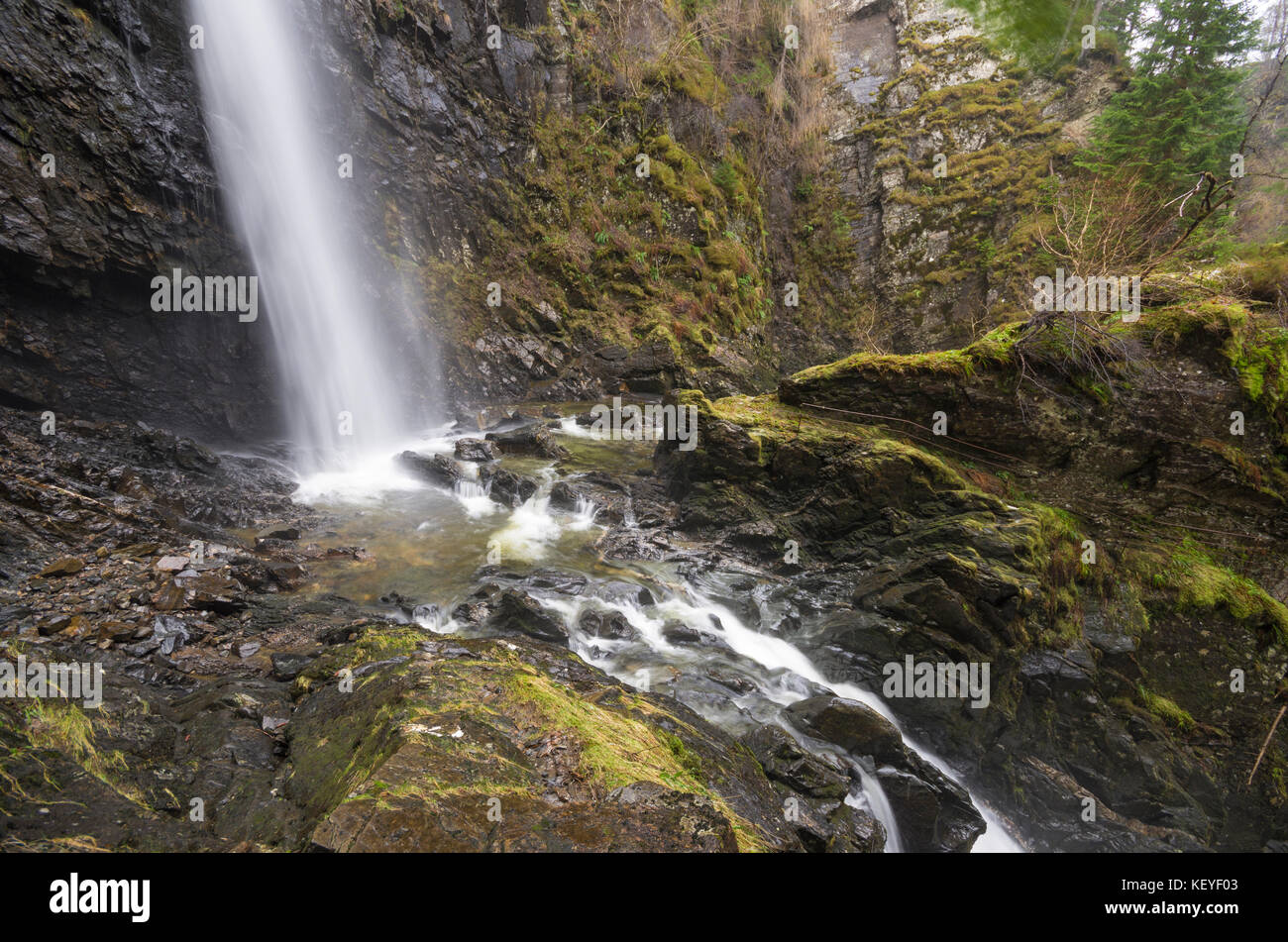 Plodda Falls waterfall, Tomich, near Glen Affric, in the Scottish ...
