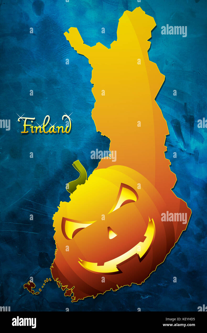 Finland halloween map illustration with pumpkin face Stock Photo - Alamy
