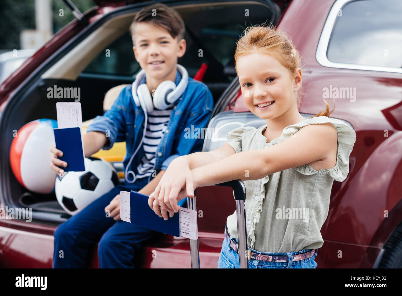 kids with flight tickets Stock Photo - Alamy