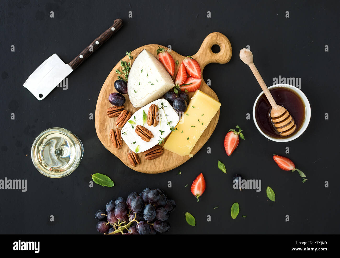 Cheese appetizer selection or whine snack set. Variety of cheese ...
