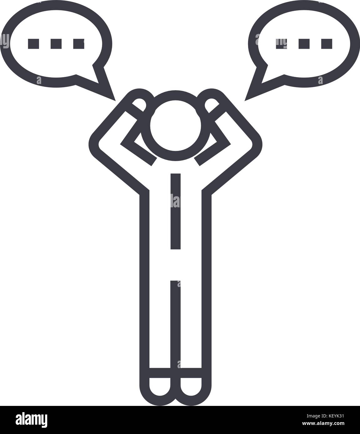 doubt man with chat linear icon, sign, symbol, vector on isolated ...