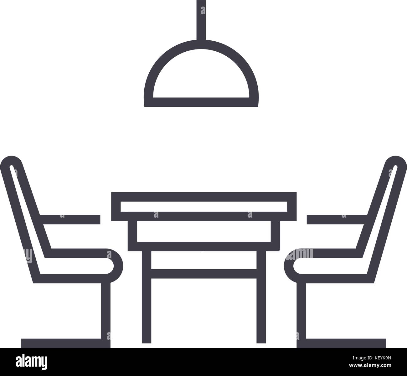 kitchen table with chairs linear icon, sign, symbol, vector on isolated ...