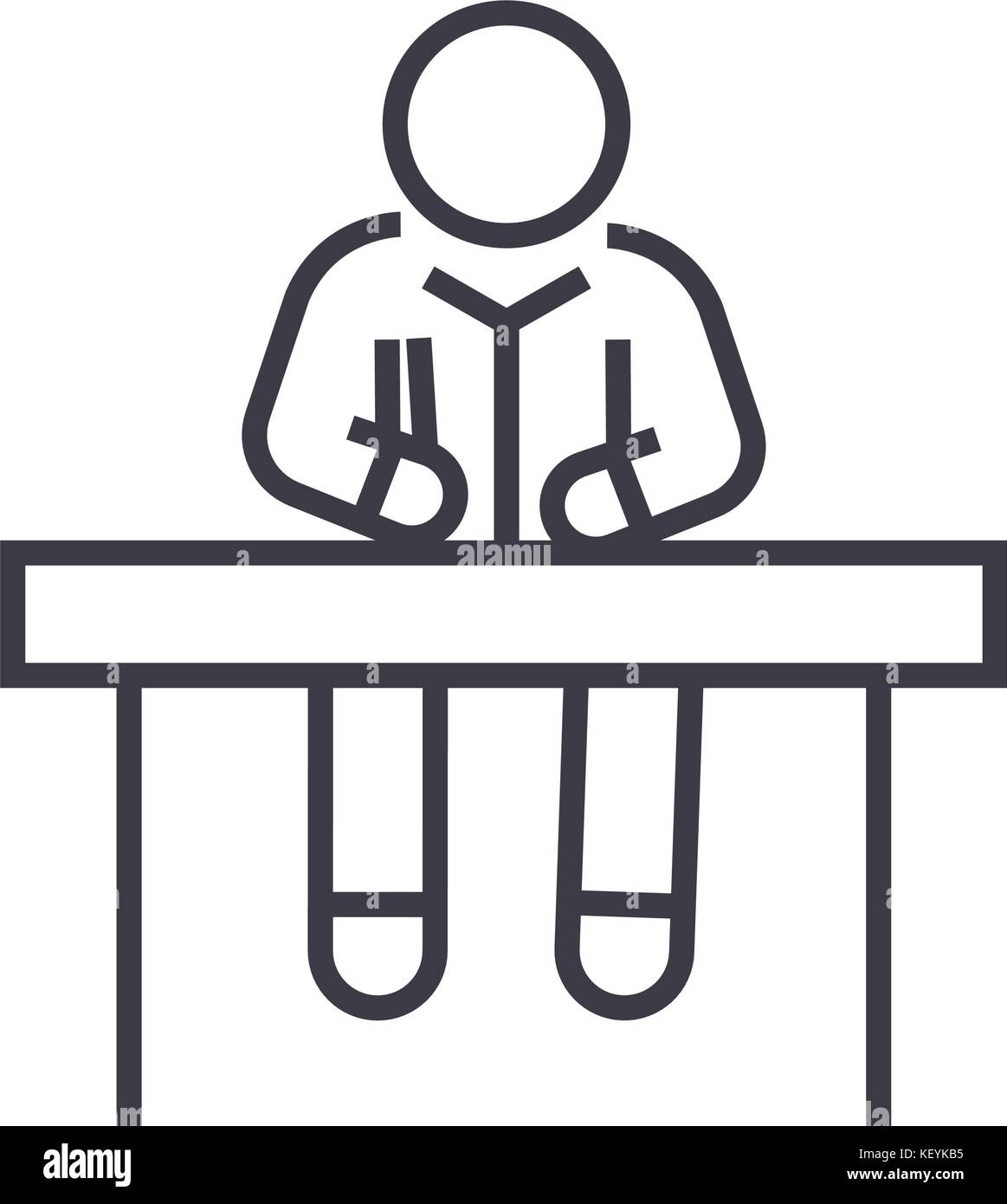 man sitting at office desk linear icon, sign, symbol, vector on ...