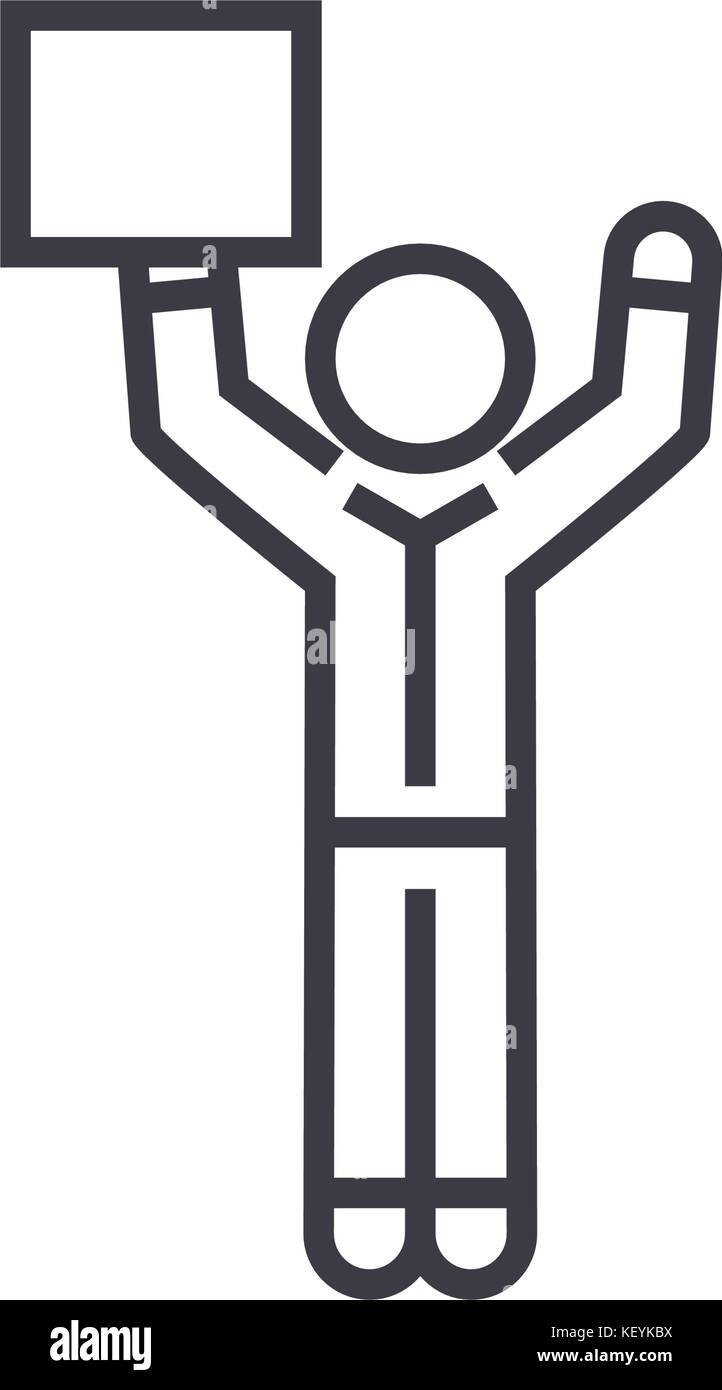 man with hands up and advertising linear icon, sign, symbol, vector on ...