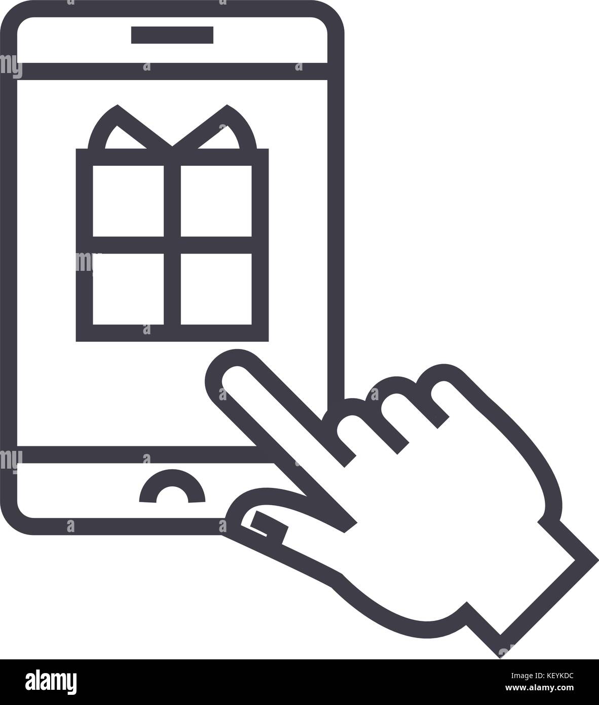 mobile shopping linear icon, sign, symbol, vector on isolated ...