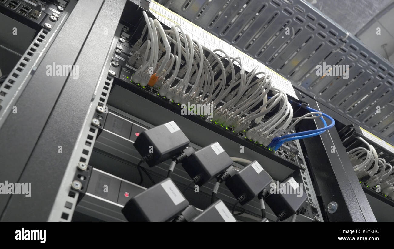 Storage servers are located in the server room of the data center. Back ...