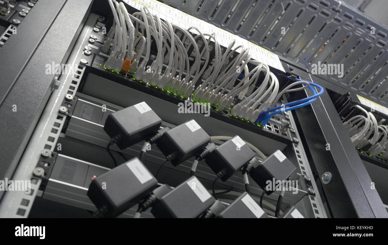 Storage servers are located in the server room of the data center. Back ...