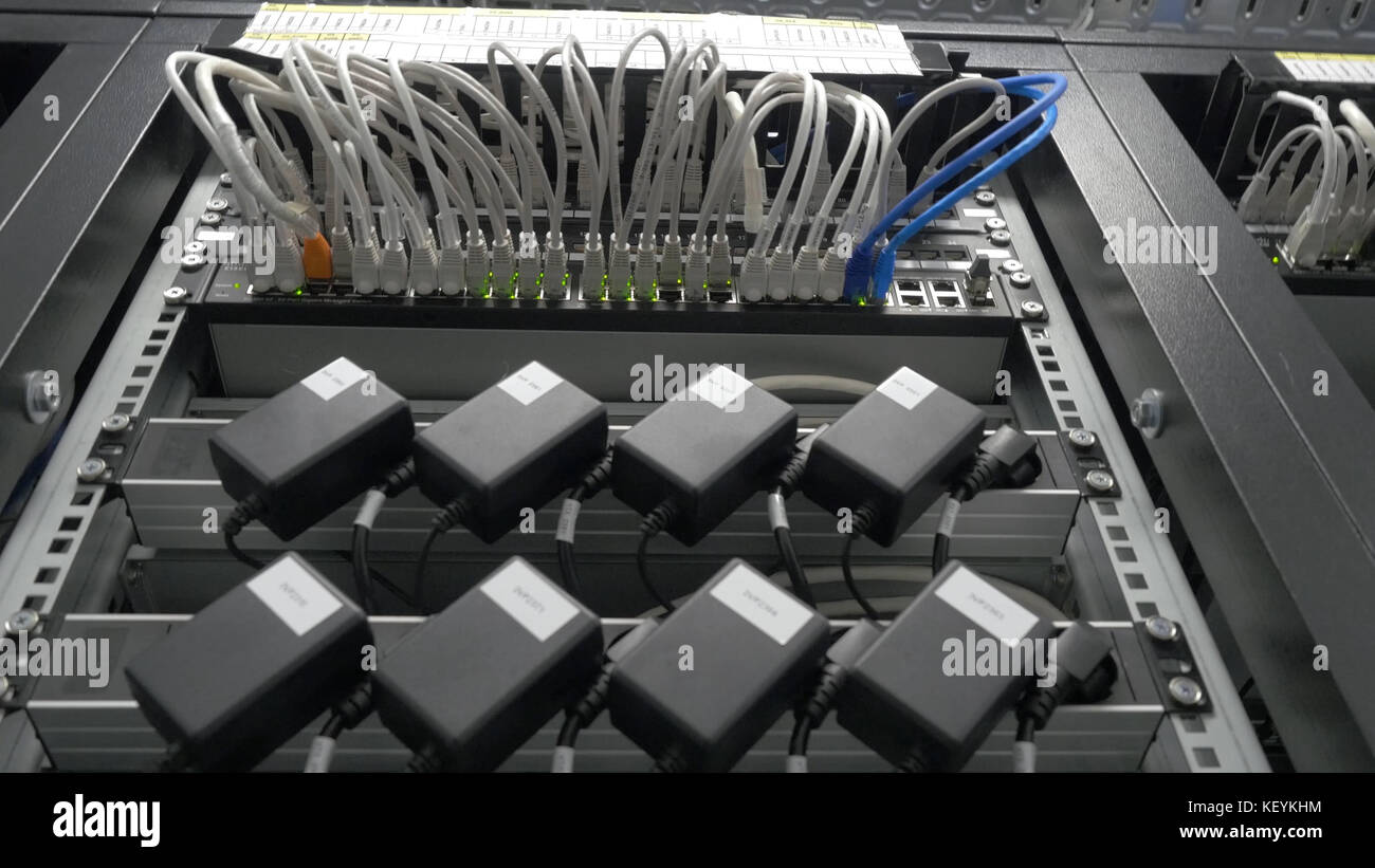 Storage servers are located in the server room of the data center. Back ...