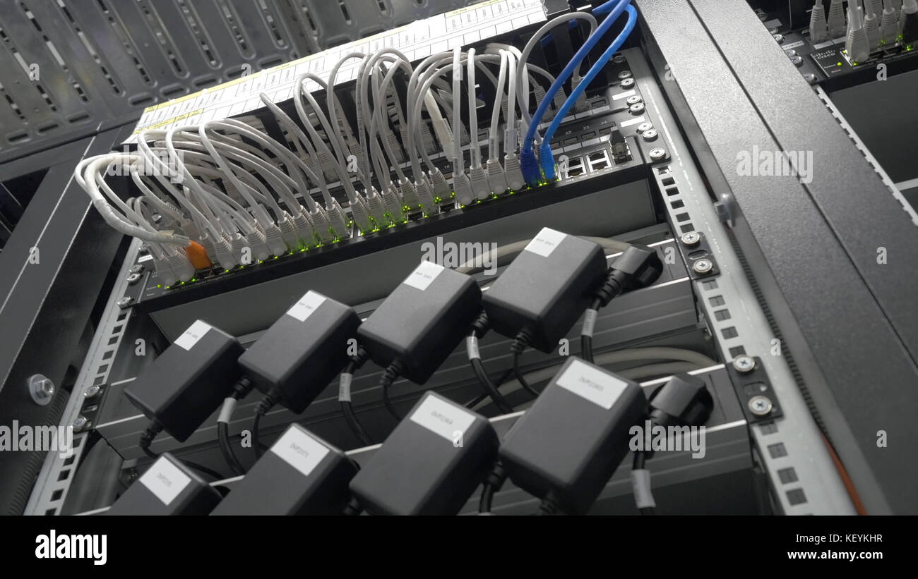 Storage servers are located in the server room of the data center. Back ...