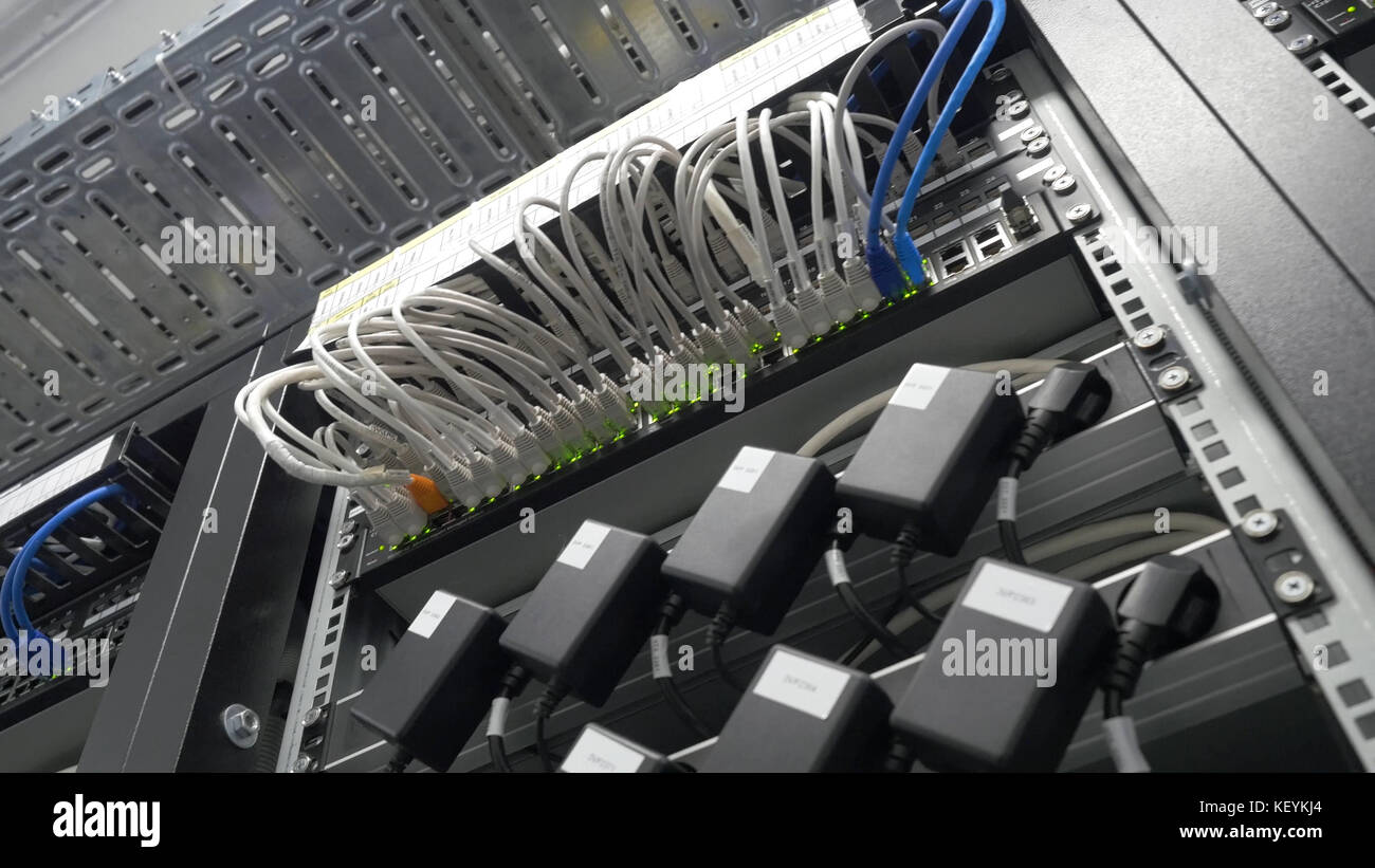Storage servers are located in the server room of the data center. Back ...