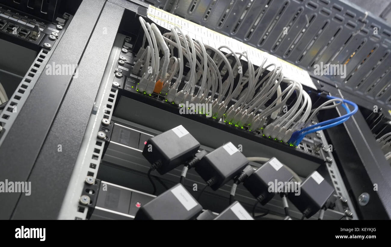 Storage servers are located in the server room of the data center. Back ...