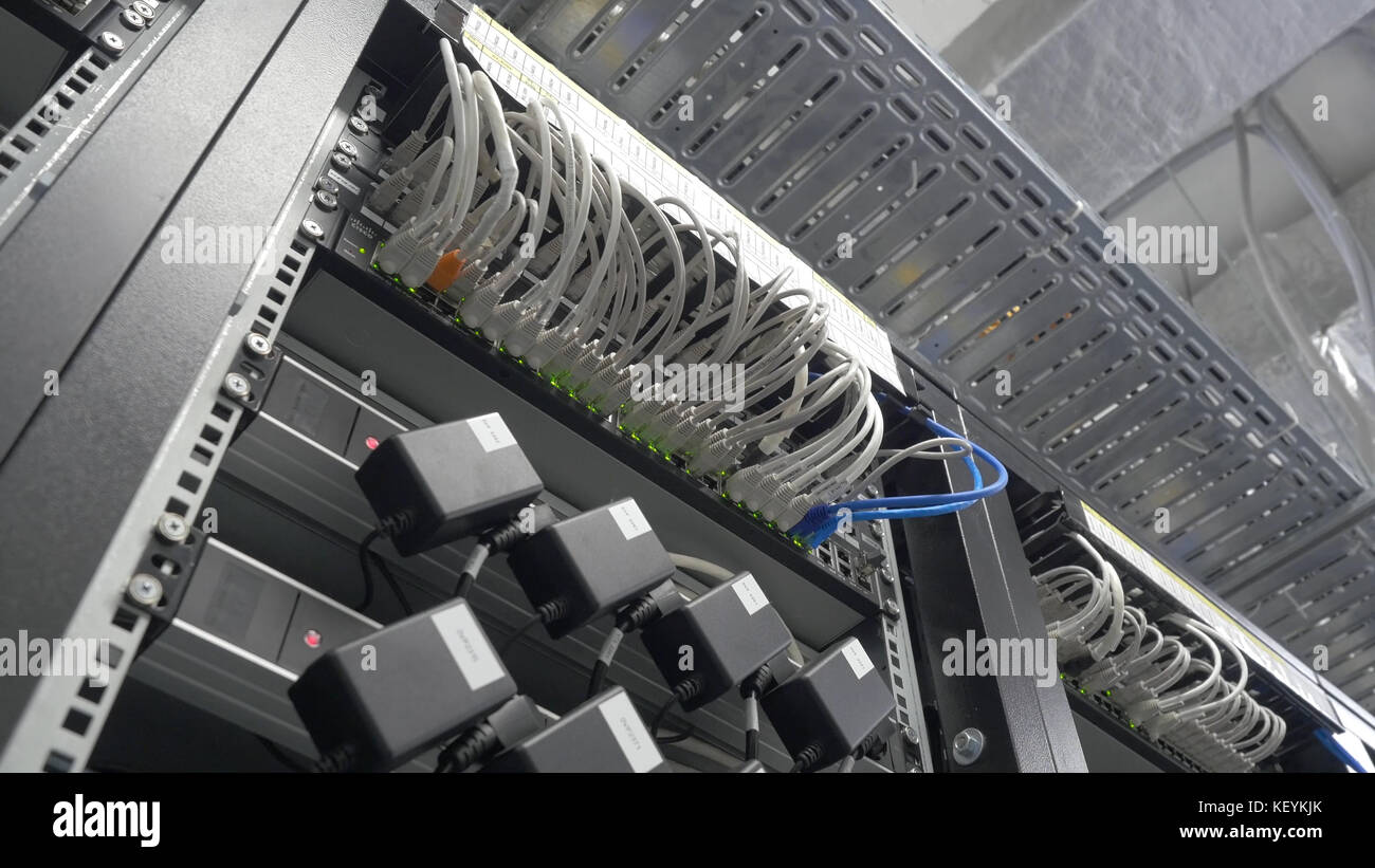 Storage servers are located in the server room of the data center. Back ...