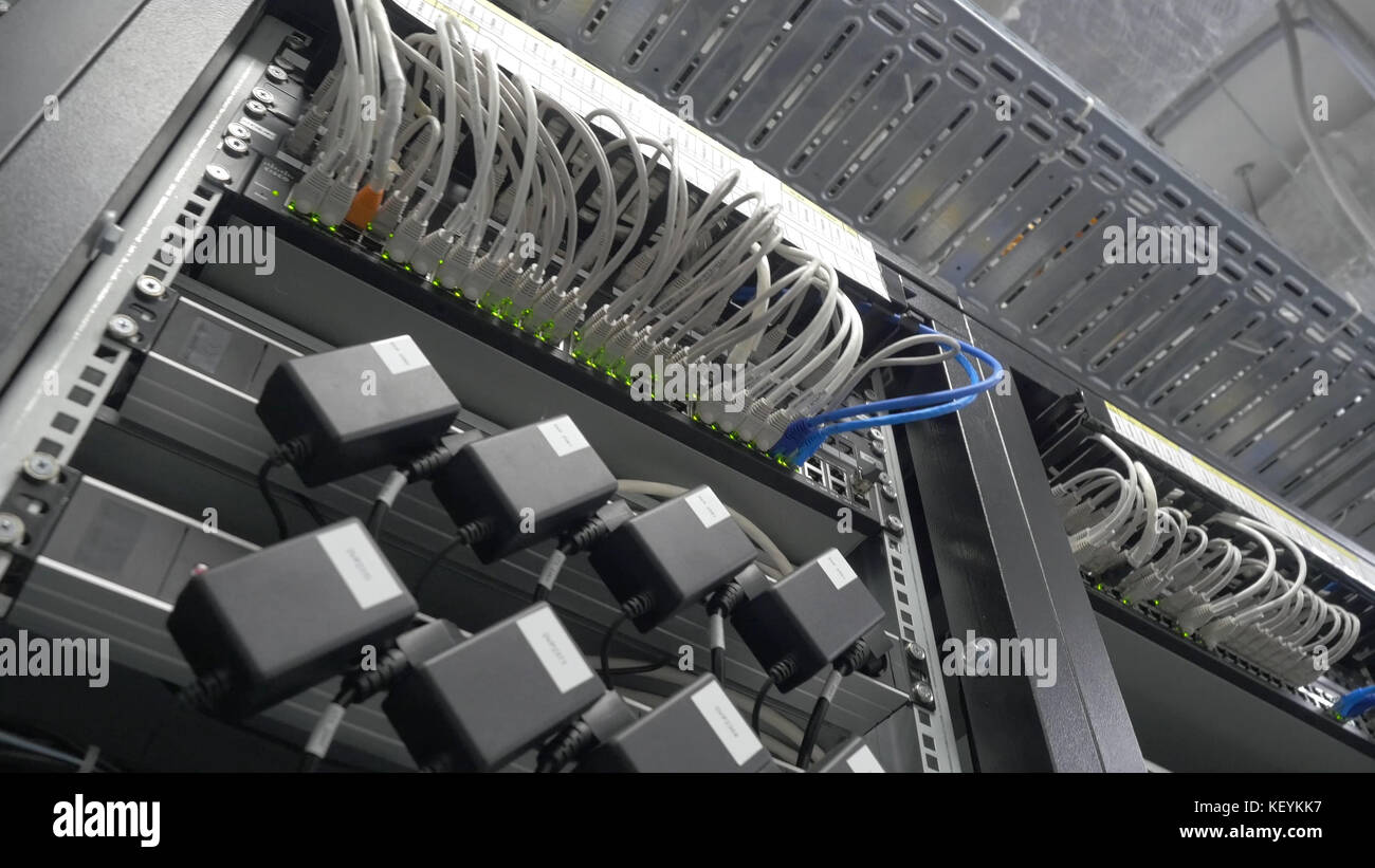 Storage servers are located in the server room of the data center. Back ...