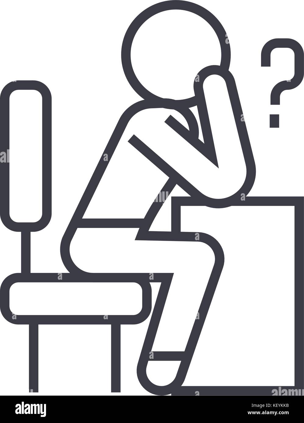 thinking person with question linear icon, sign, symbol, vector on ...