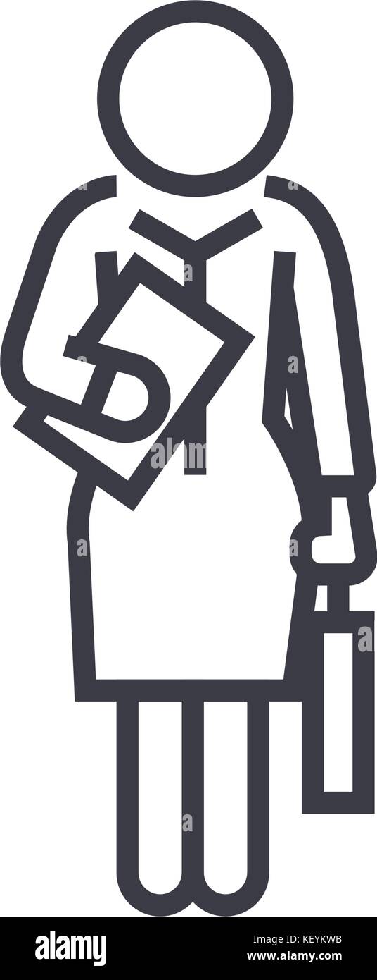 businesswoman, standing secretary linear icon, sign, symbol, vector on ...