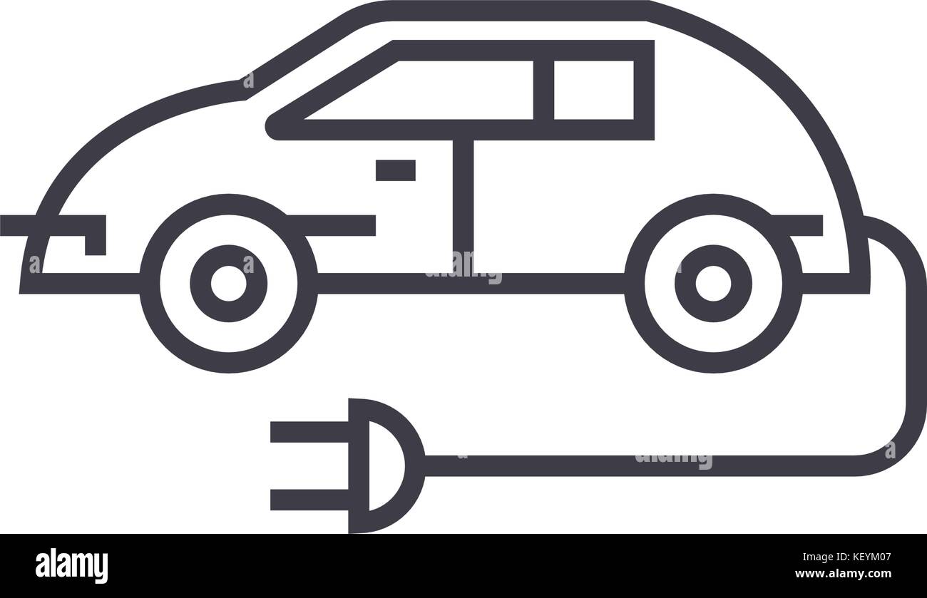 electric car linear icon, sign, symbol, vector on isolated background ...