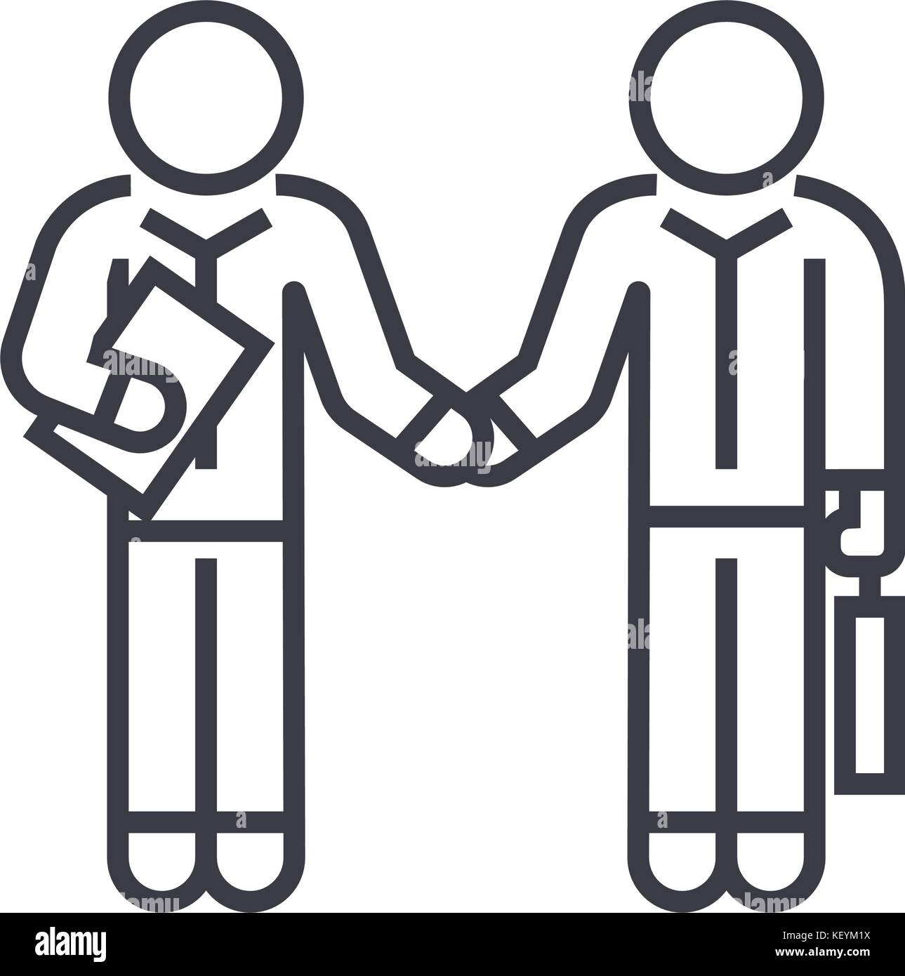 hand shaking businessmen, agreement linear icon, sign, symbol, vector ...