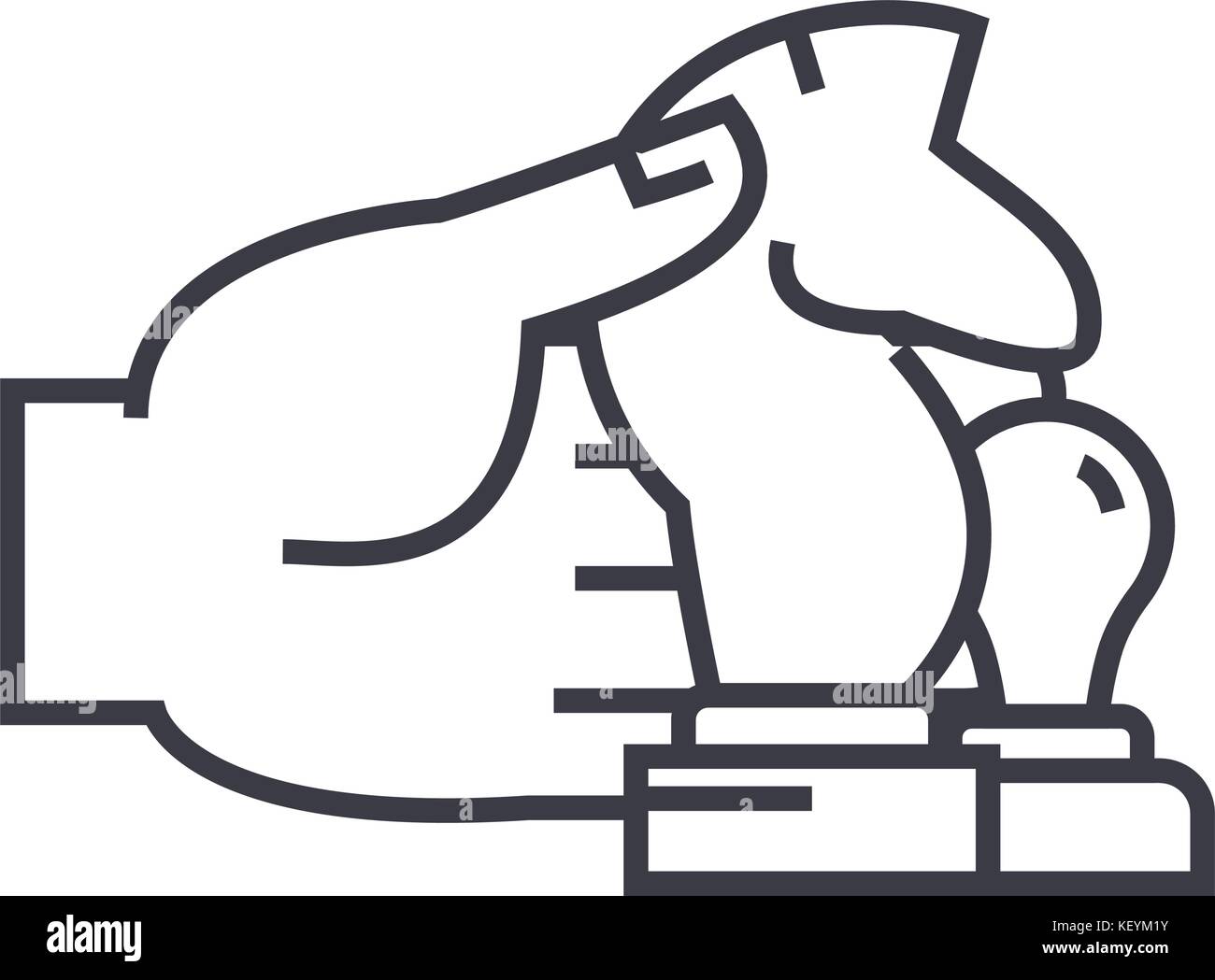 hand with chess figures linear icon, sign, symbol, vector on isolated ...