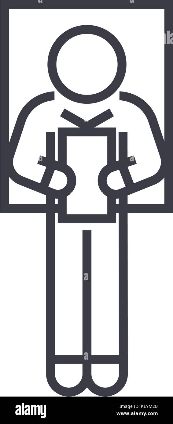 laying man reading book linear icon, sign, symbol, vector on isolated ...