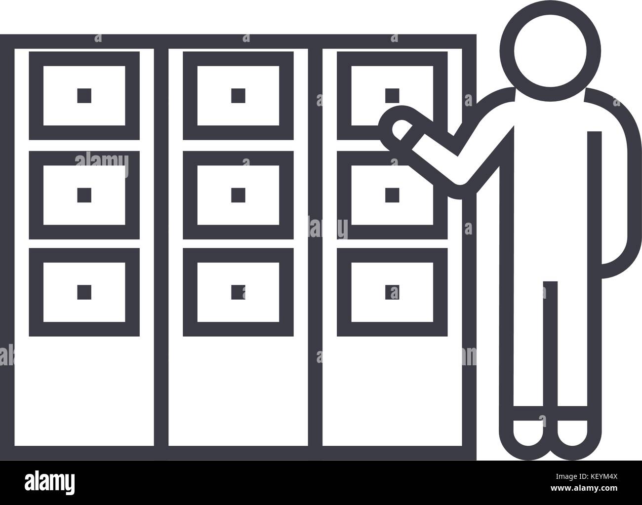person searching file in office linear icon, sign, symbol, vector on ...