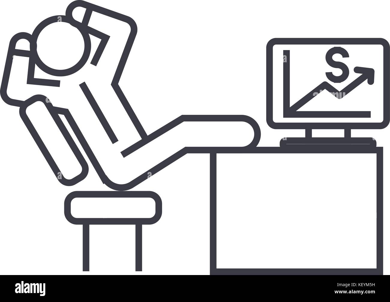 relaxing business man sitting at desk linear icon, sign, symbol, vector ...