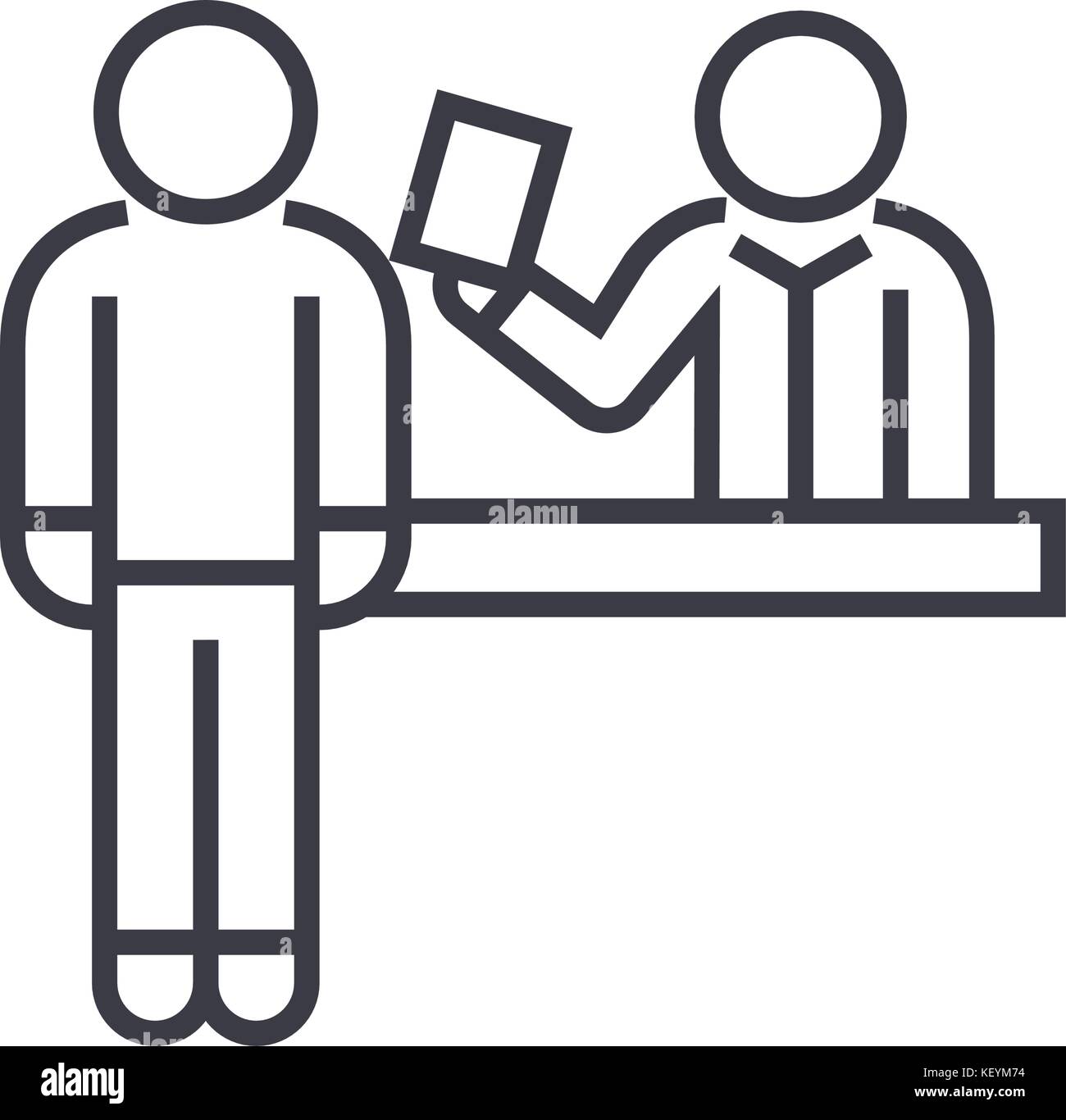 ticket booking office linear icon, sign, symbol, vector on isolated ...