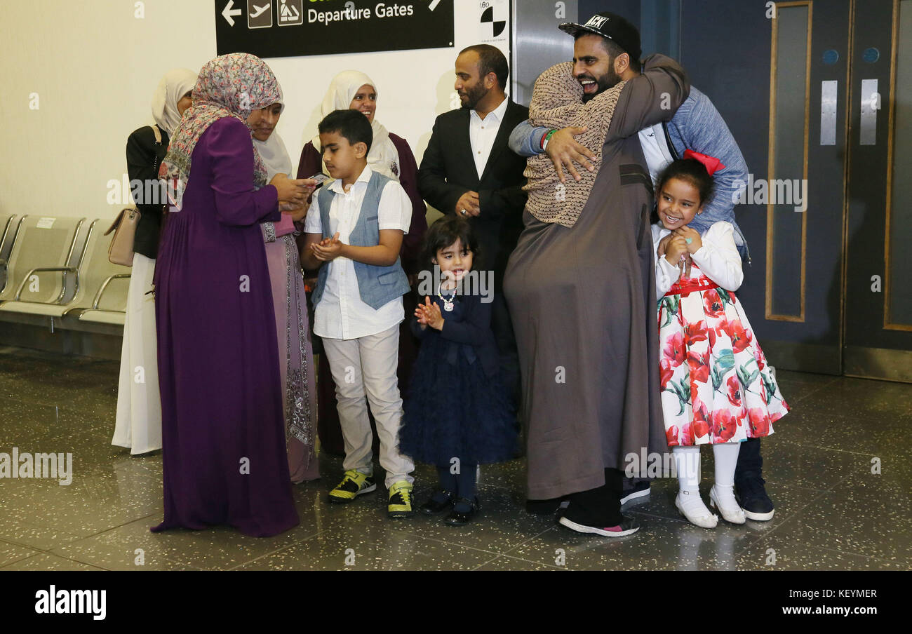 Irishman Ibrahim Halawa is greeted by family members as he arrived back ...