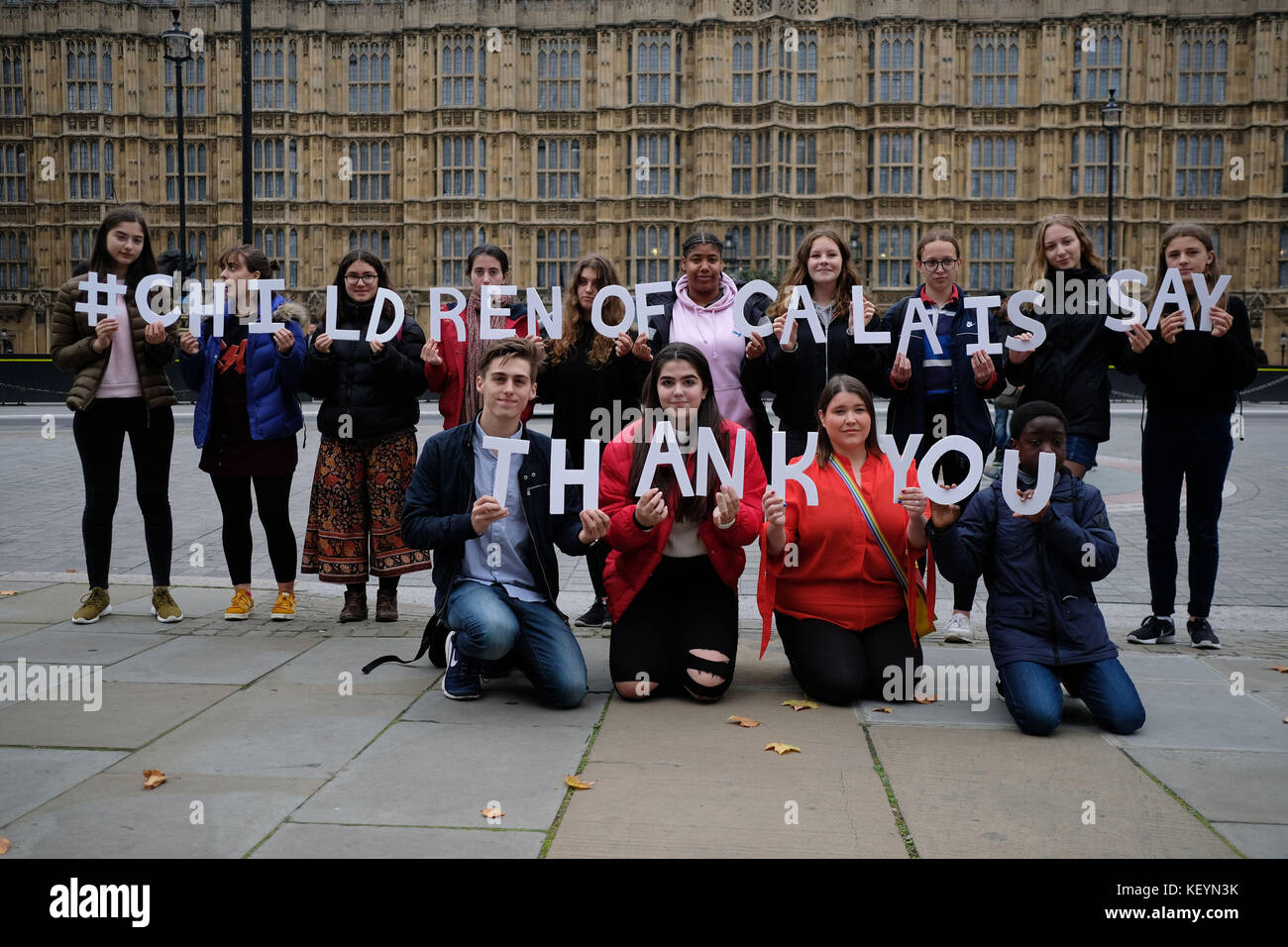 Young people show their support for refugees who arrived in the UK via ...