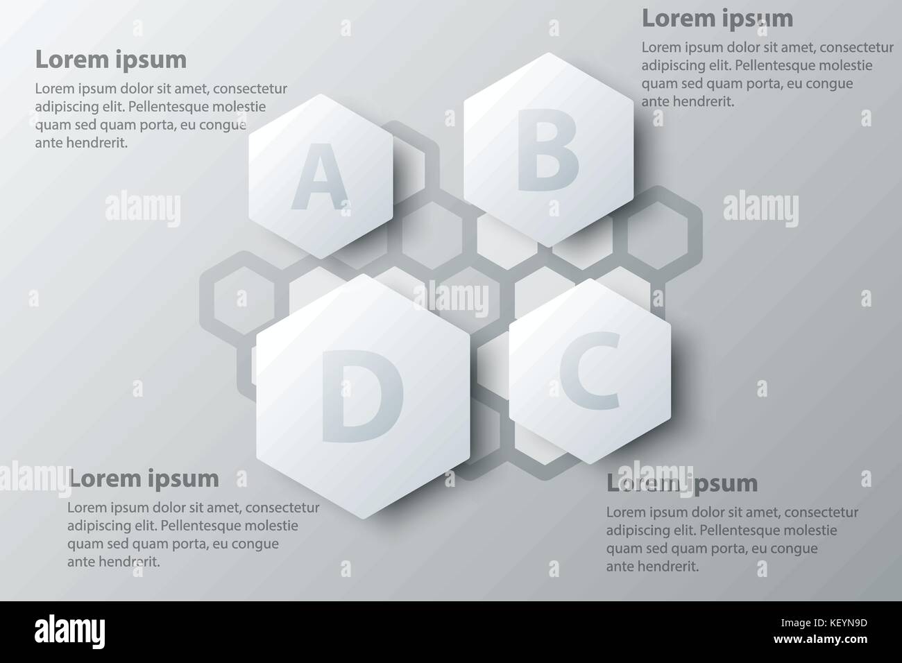 Four topics simple white hexagon 3d paper for website presentation ...