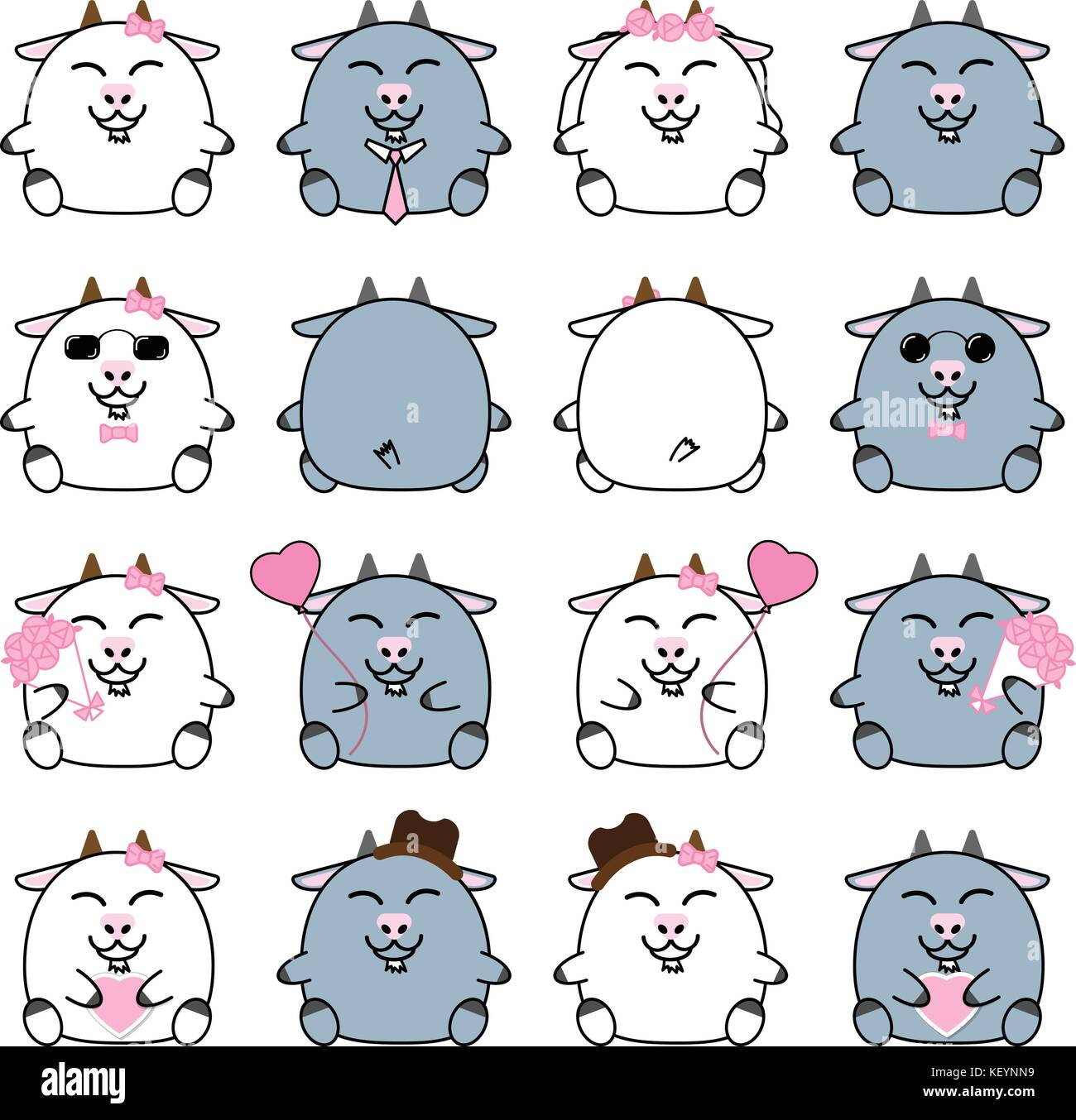Lovely cute couple cartoon goat collection set with variety charactor ...