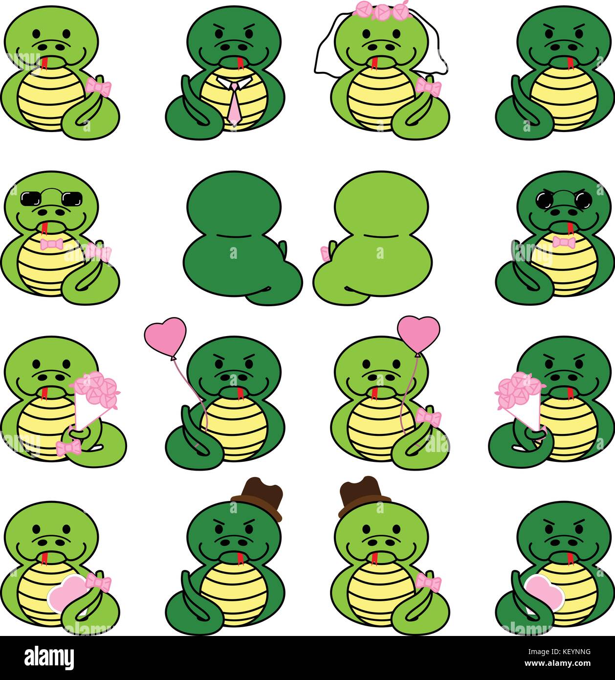 Lovely cute couple cartoon snake collection set with variety charactor ...