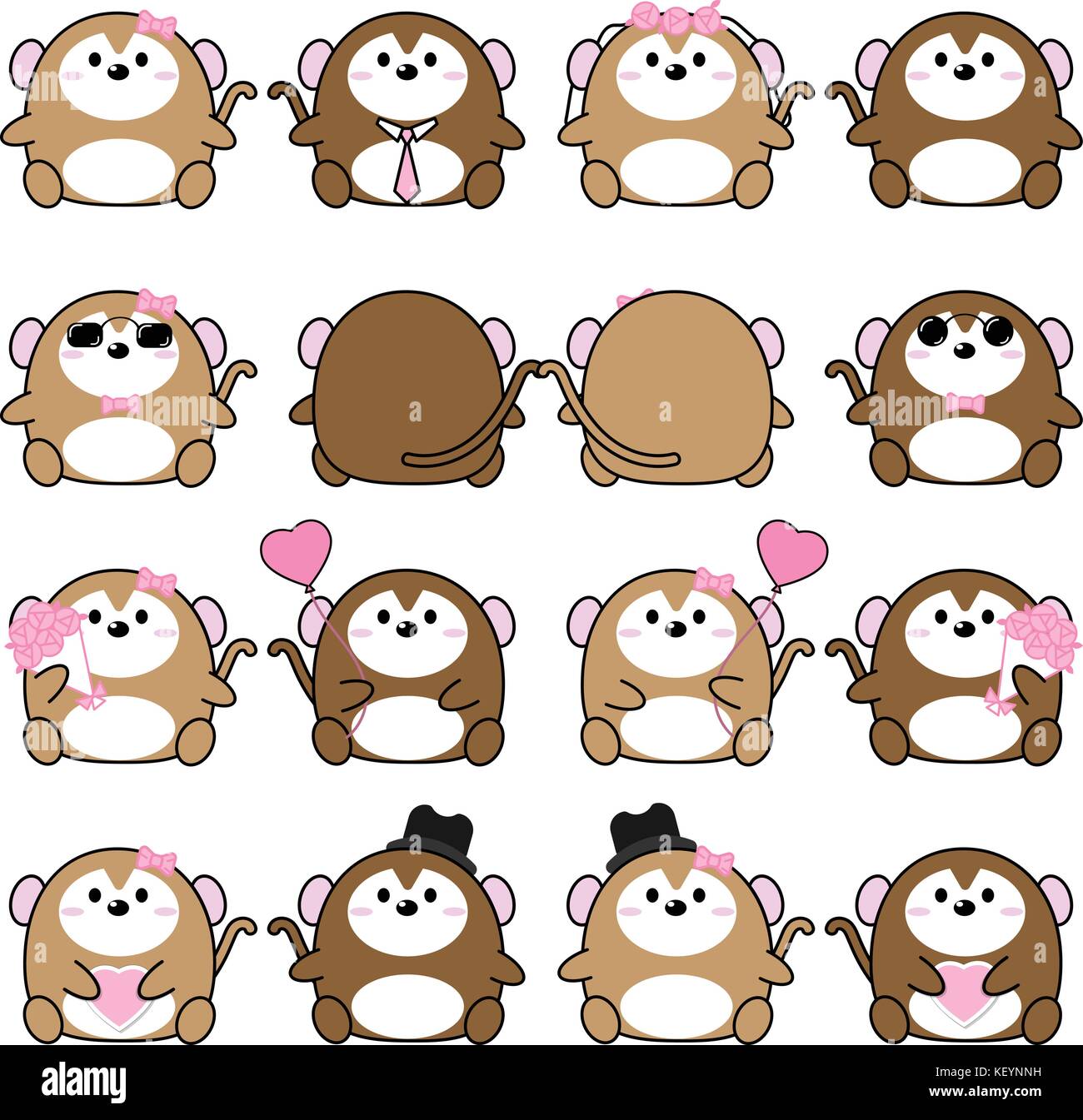 Lovely cute couple cartoon monkey collection set with variety character ...