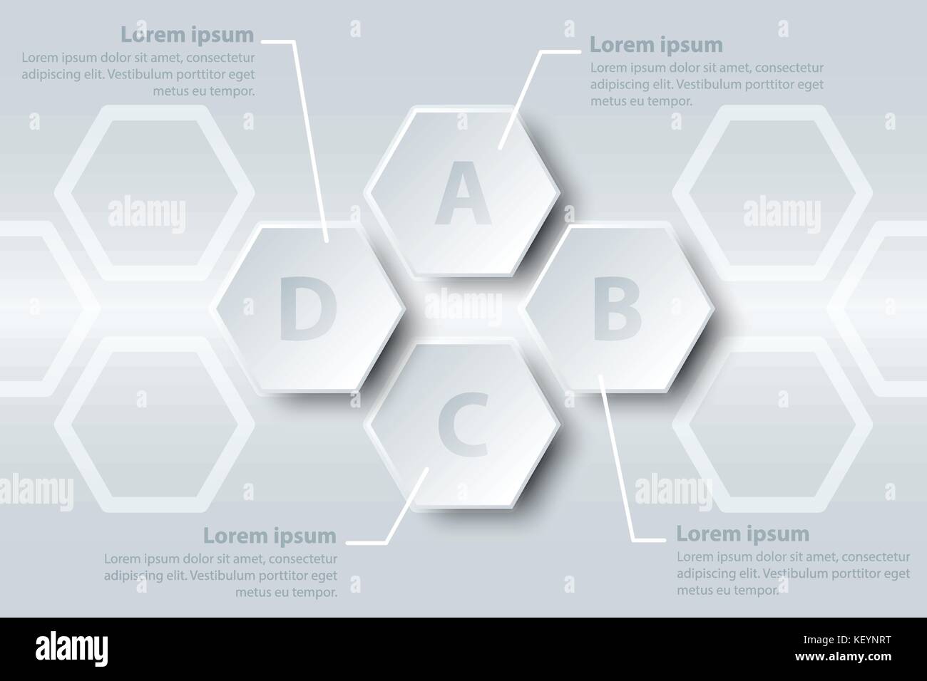 Four topics simple white paper 3D hexagon on sequence for website ...