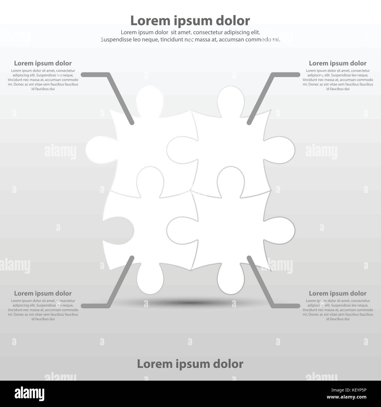 Four simple 3d white paper puzzle topic for website presentation cover ...