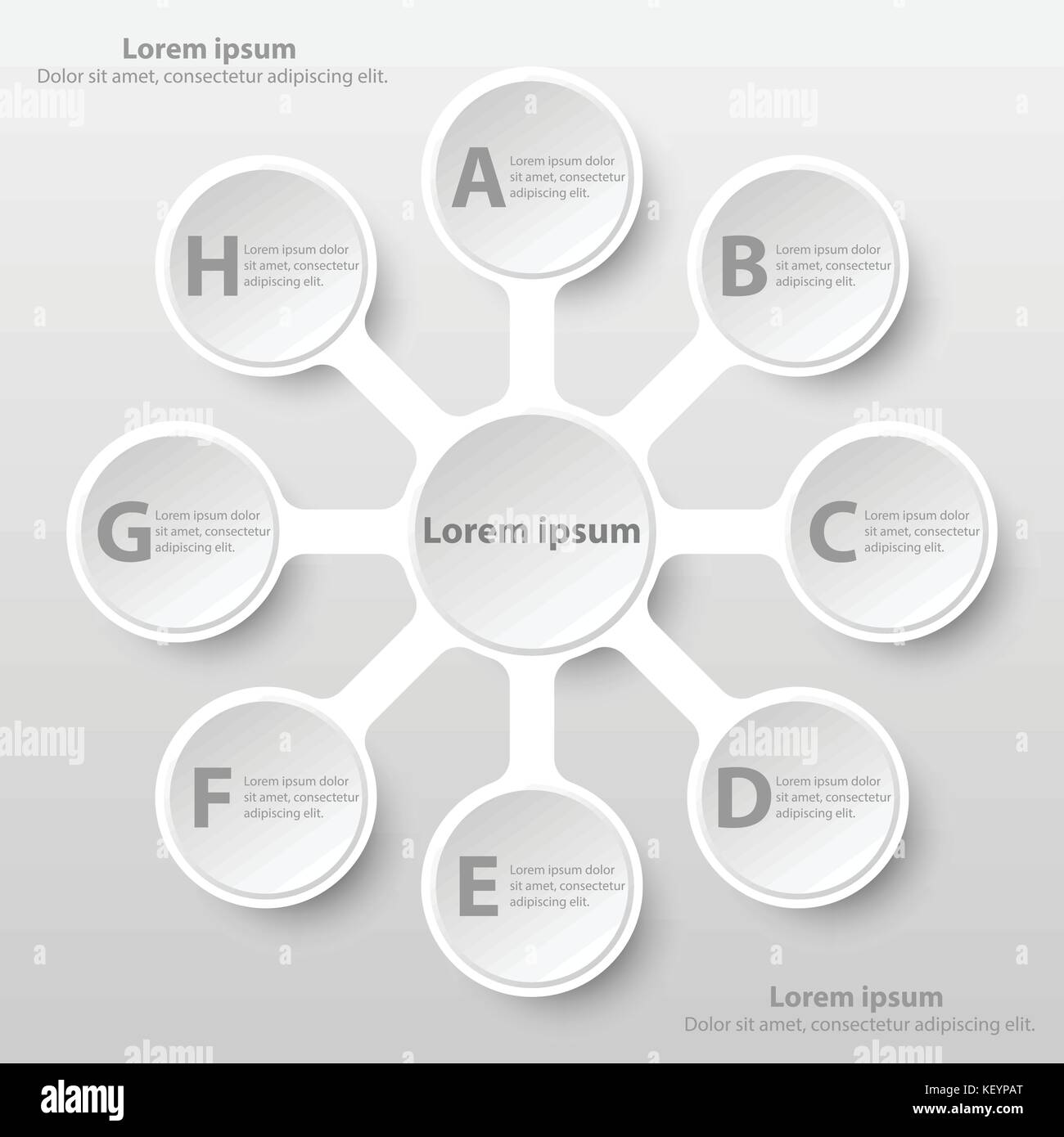 Simple white 3d paper circle with eight topics for website presentation ...